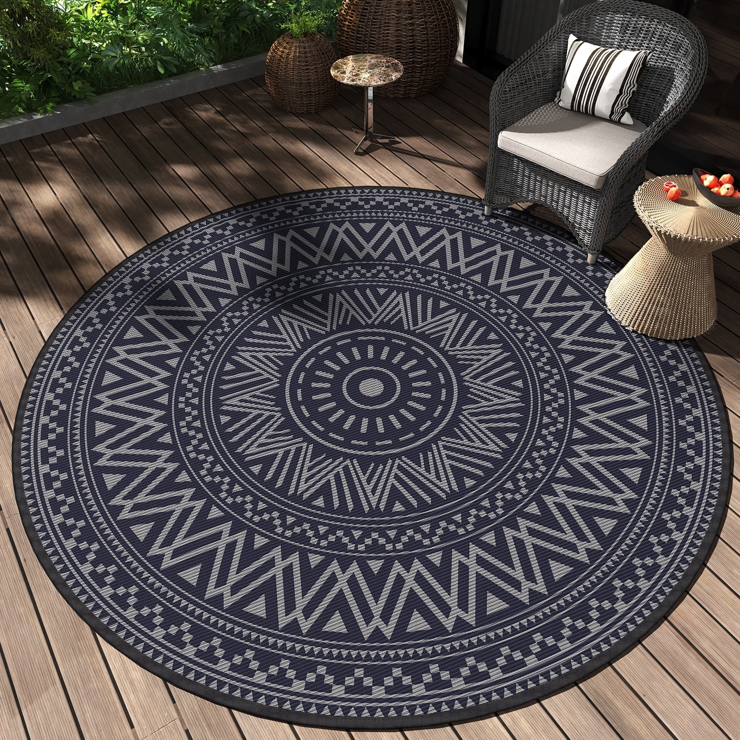 SIXHOME Outdoor Rugs 10'x10' Round Indoor Outdoor Rugs Waterproof ...