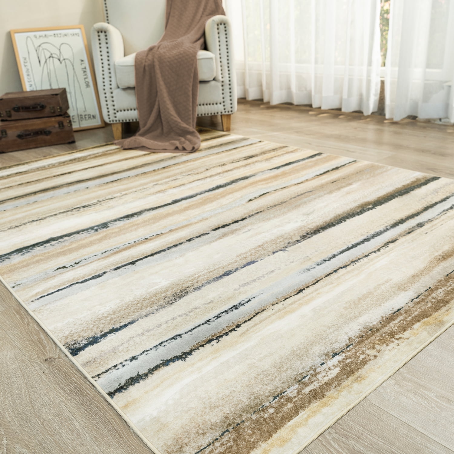 SIXHOME Soft Abstract 5x7 Area Rug, Stain Resistant, for High Traffic ...