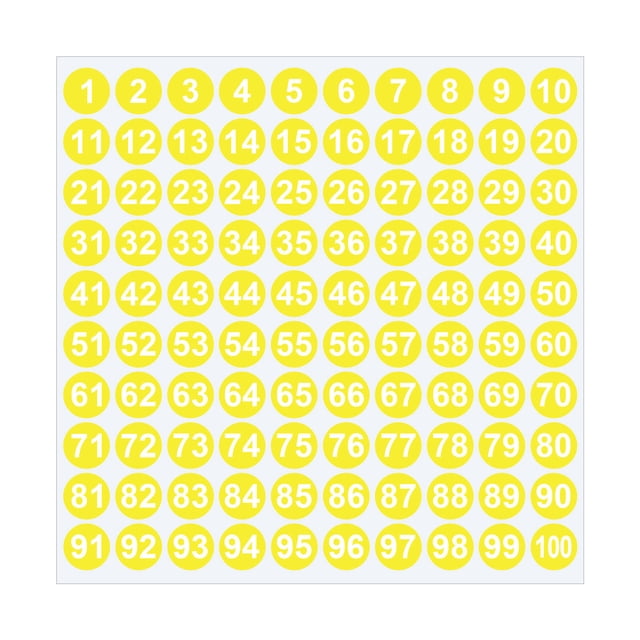 SIYTUAU 1 Inch Yellow Number Labels 1-100 Self Adhesive Round Stickers ...