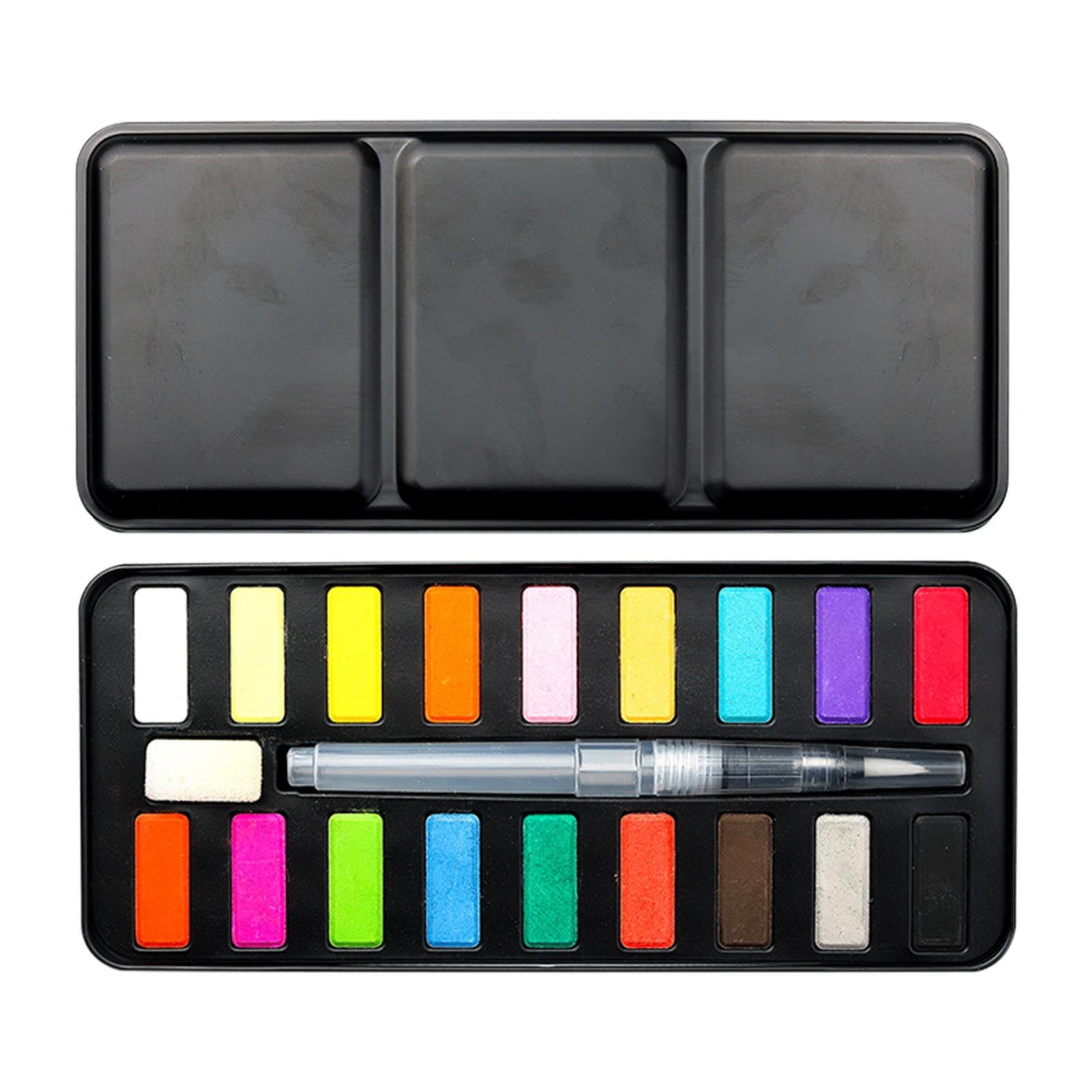 SIYTUAU 18 Color Portable Watercolor Palette Iron Box Black Metal ...