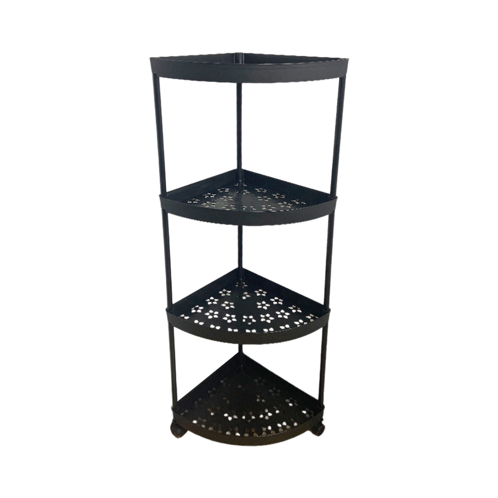 SIYTUAU Black Plastic Triangle Corner Shelf With Wheels For Bathroom ...