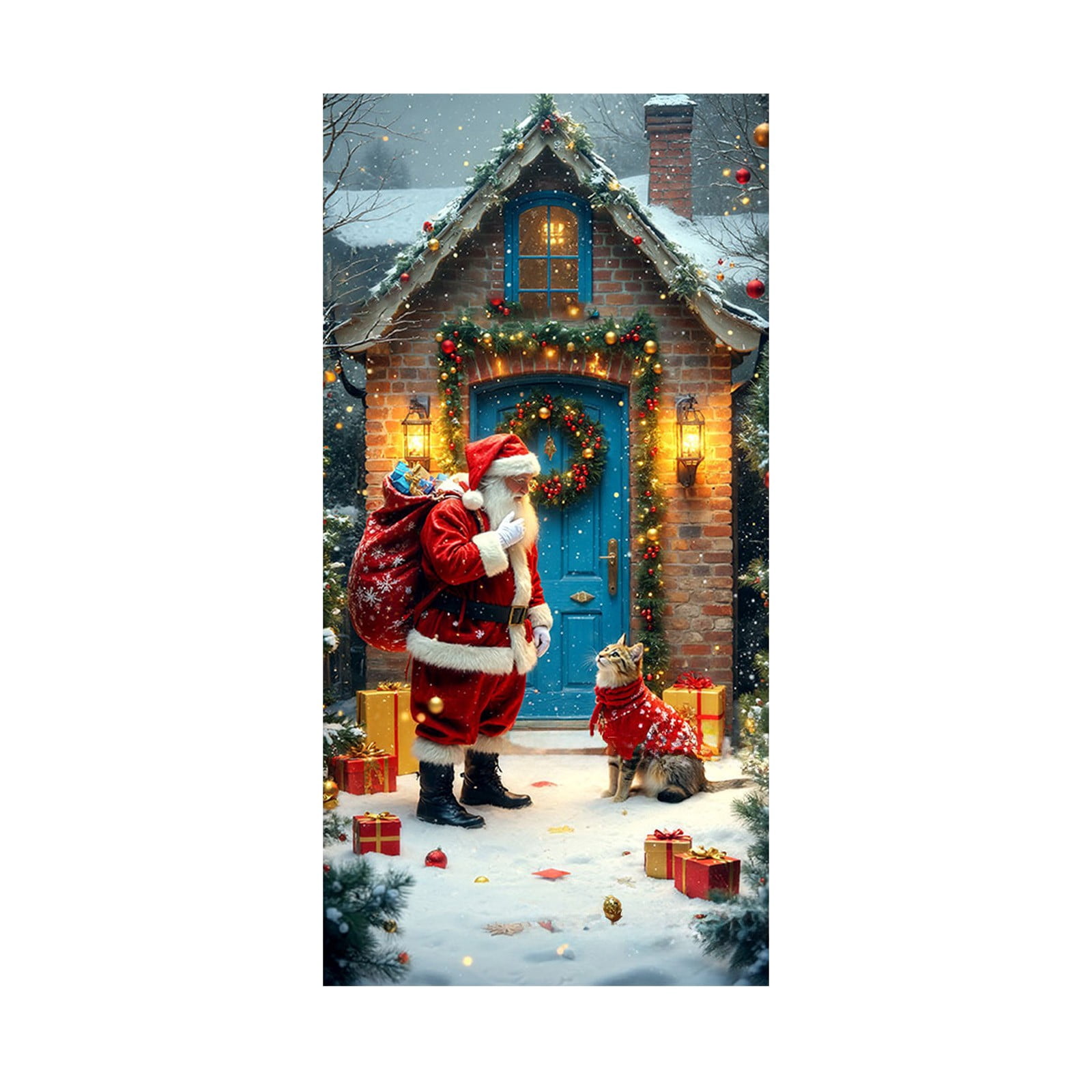 SIYTUAU Christmas Door Cover 35X72 Inch Santa Claus Pattern Polyester ...