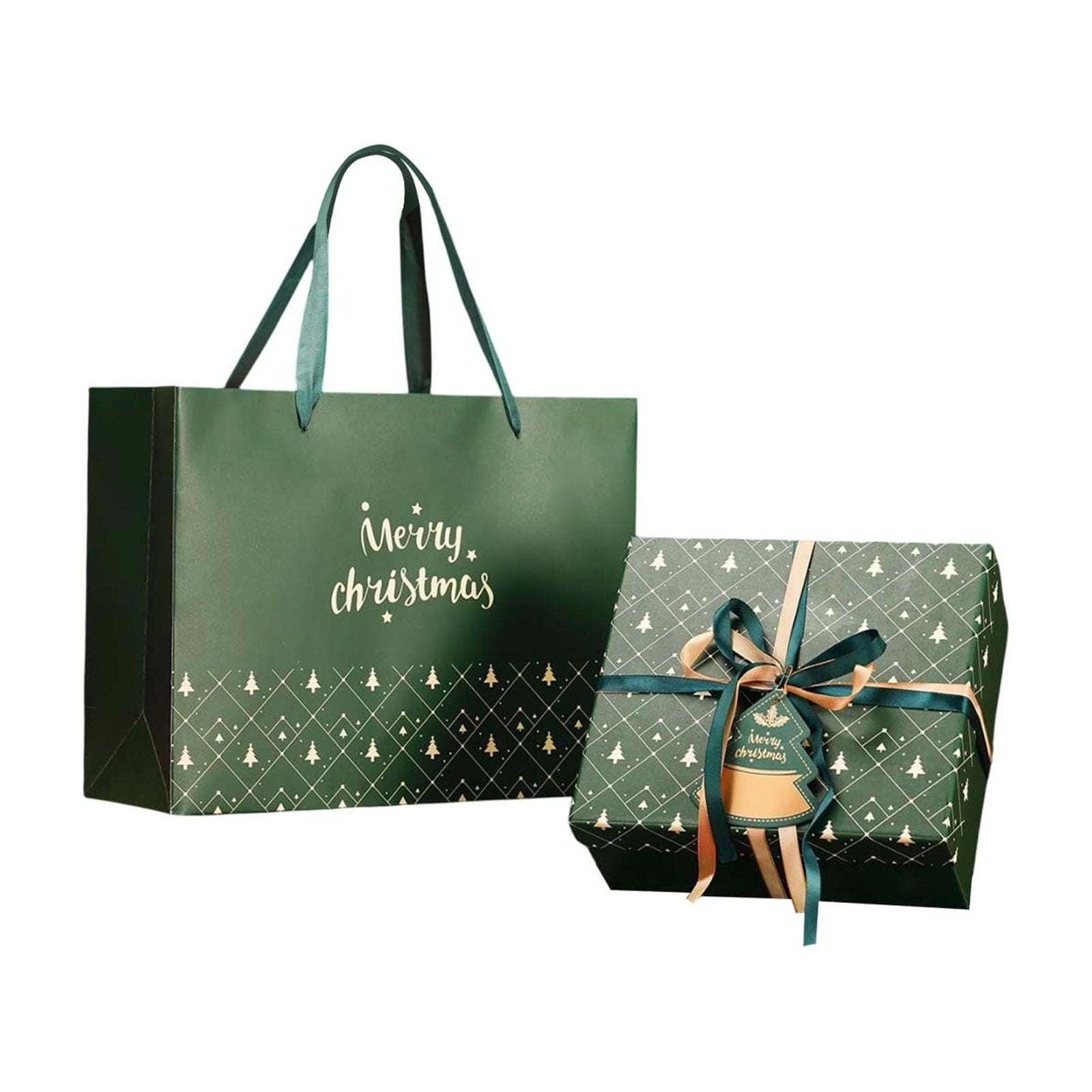 SIYTUAU Christmas Gift Box And Bag Set Kraft Paper Material With Ribbon ...