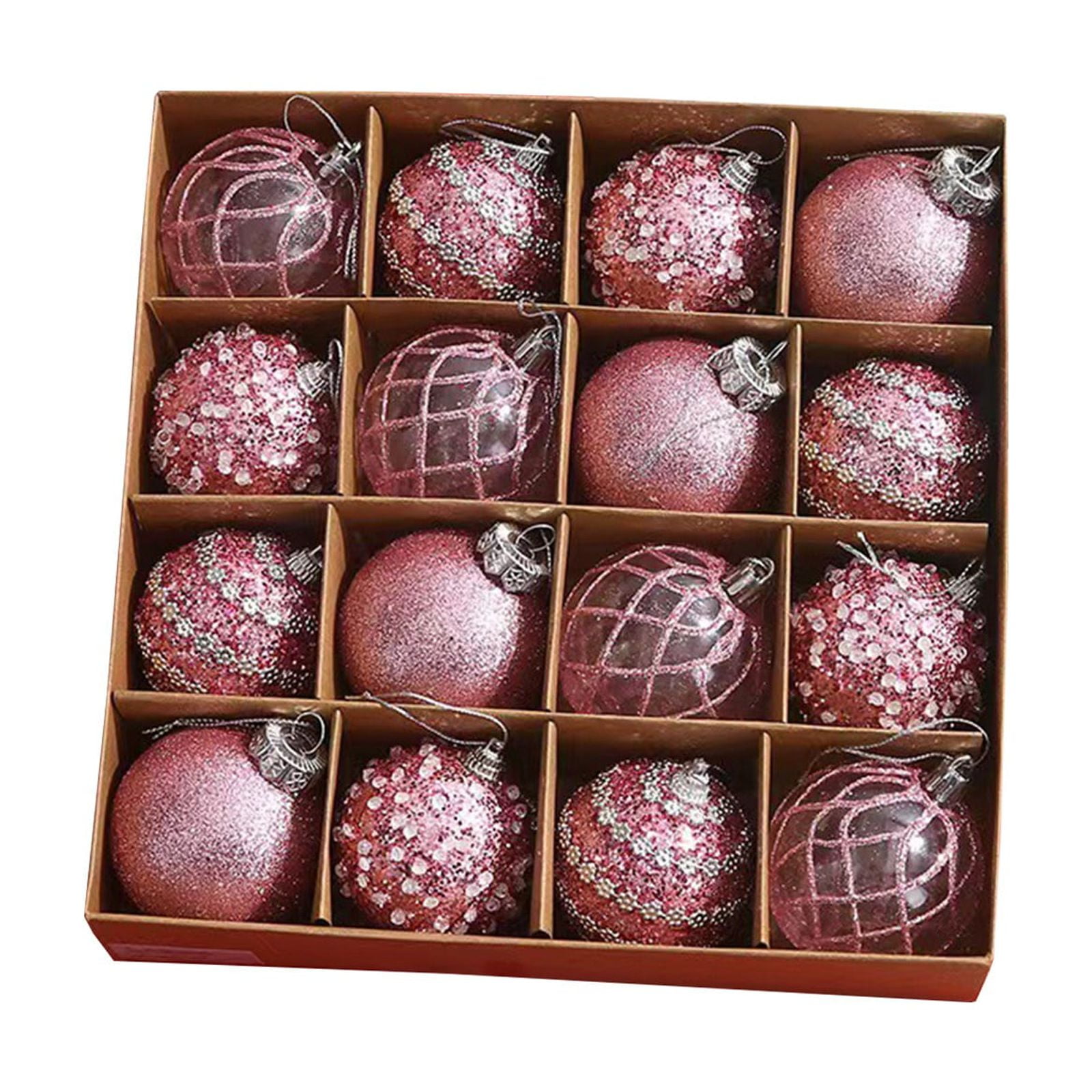SIYTUAU Christmas Lace Ornament Balls 12 Pieces Set 6Cm Diameter Pink ...