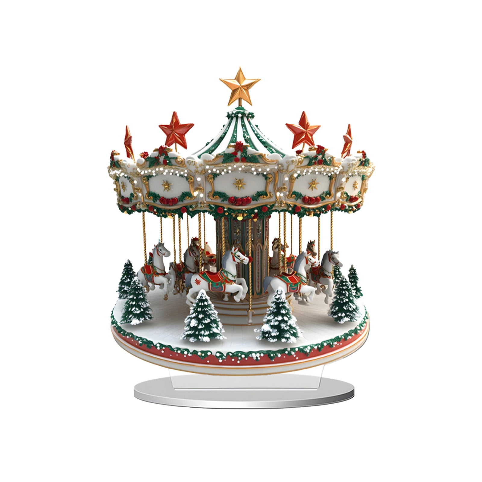 SIYTUAU Christmas Tree And Carousel Printed Plastic Standee For Desktop ...