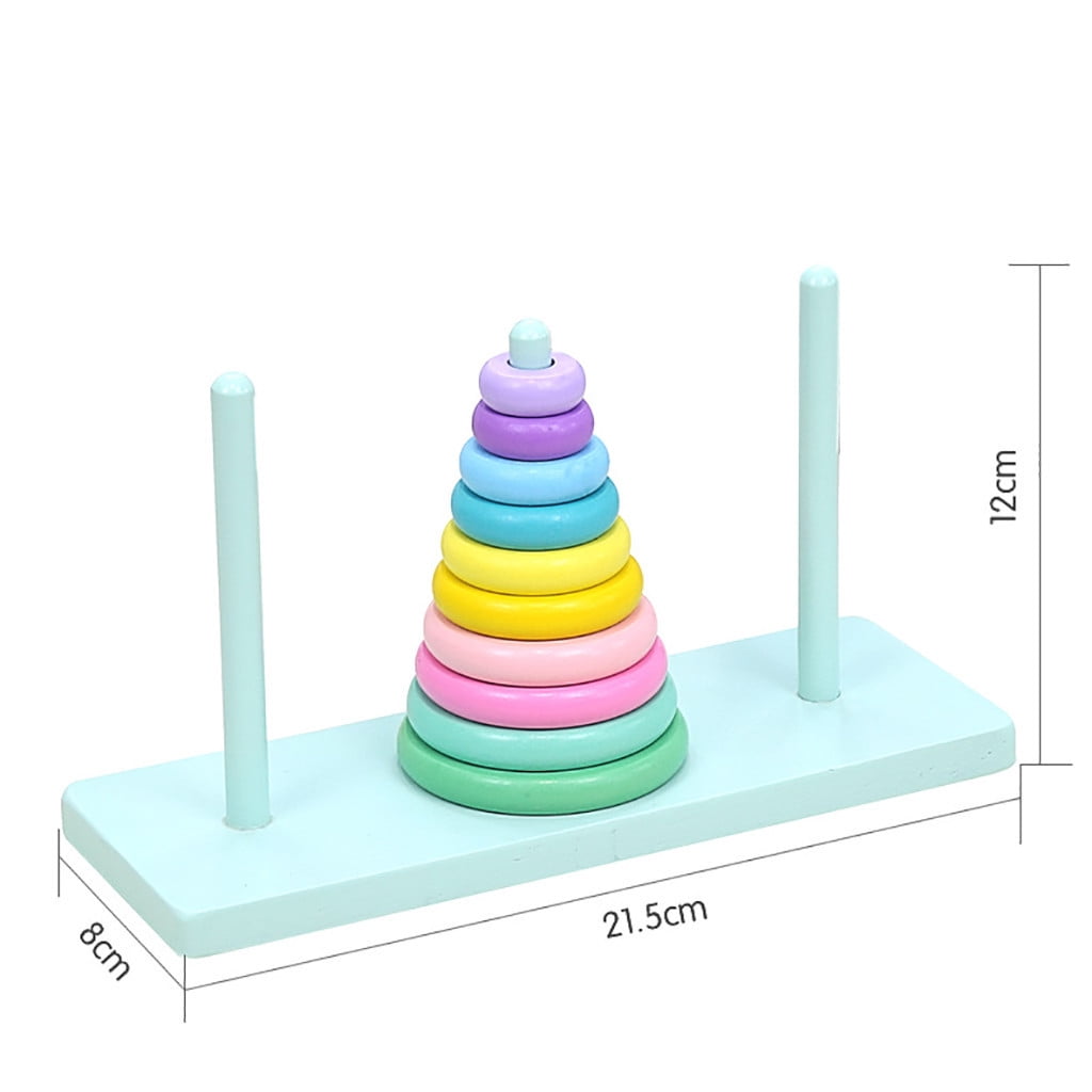 SIYTUAU Colorful Hanoi Tower Puzzle 10 Rings Wooden Brain Teaser Game ...