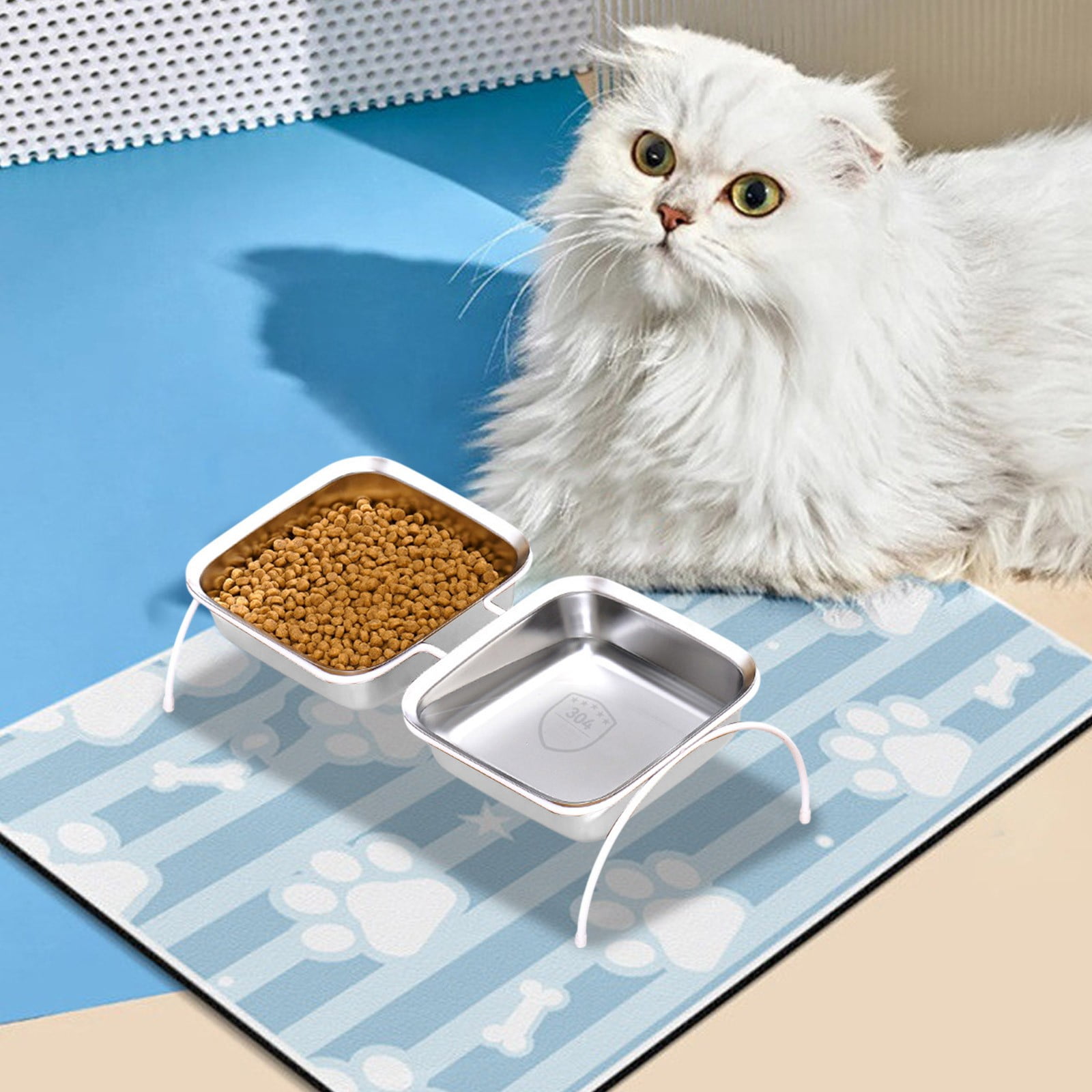 SIYTUAU Double Stainless Steel Pet Bowl Cat Feeder Non Skid Elevated ...