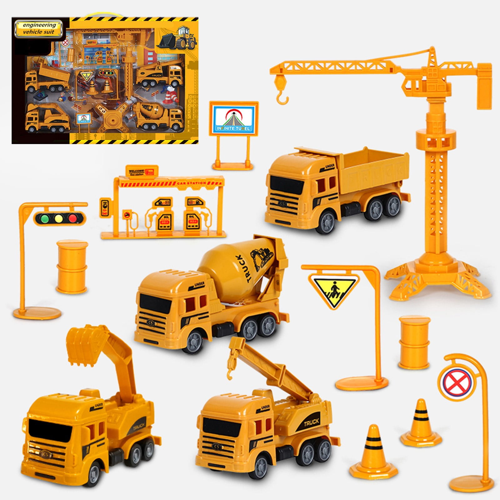 SIYTUAU Kids Construction Vehicles Playset Engineering Toy Set With ...