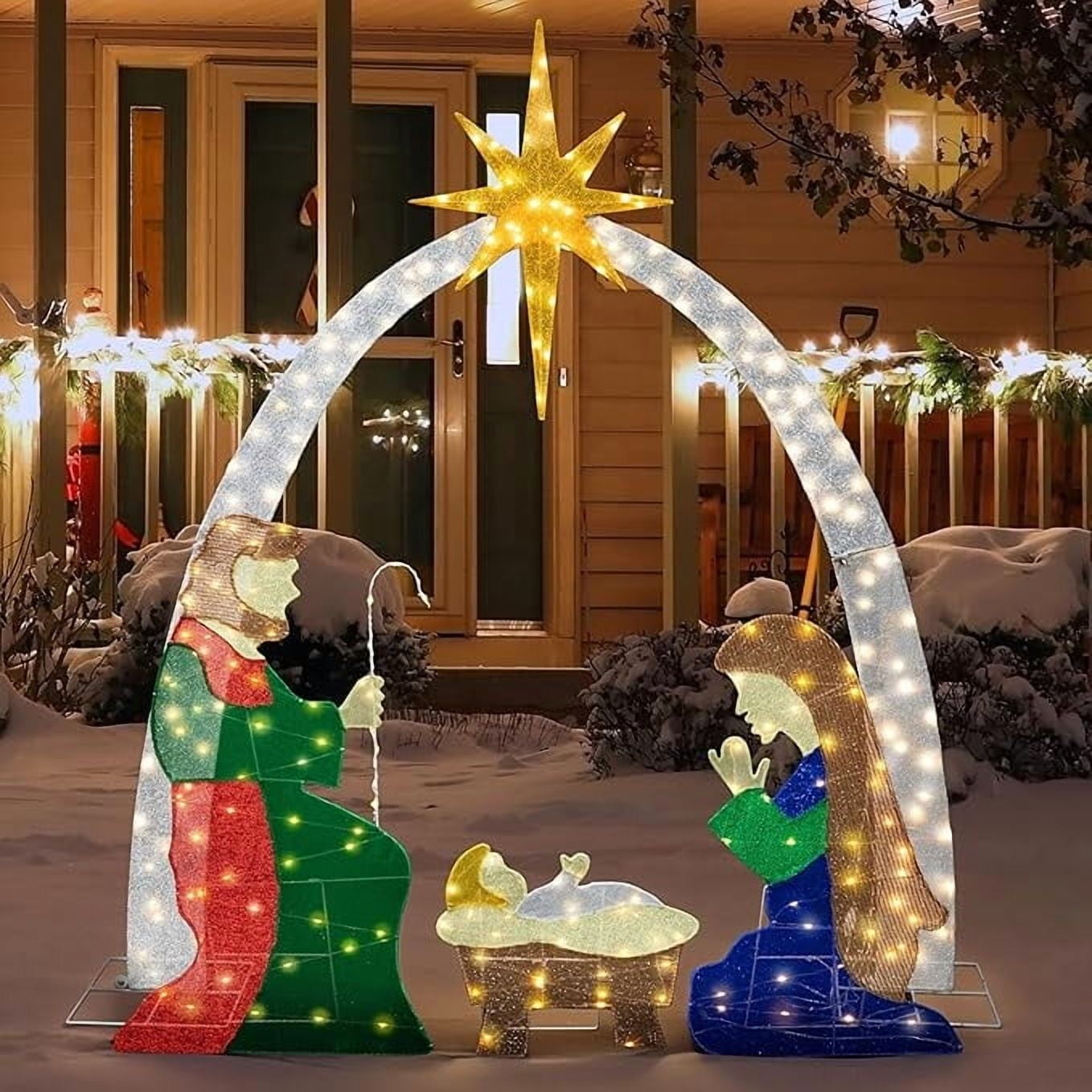 SIYTUAU Nativity Scene Decor Metal Design A For Outdoor Christmas ...