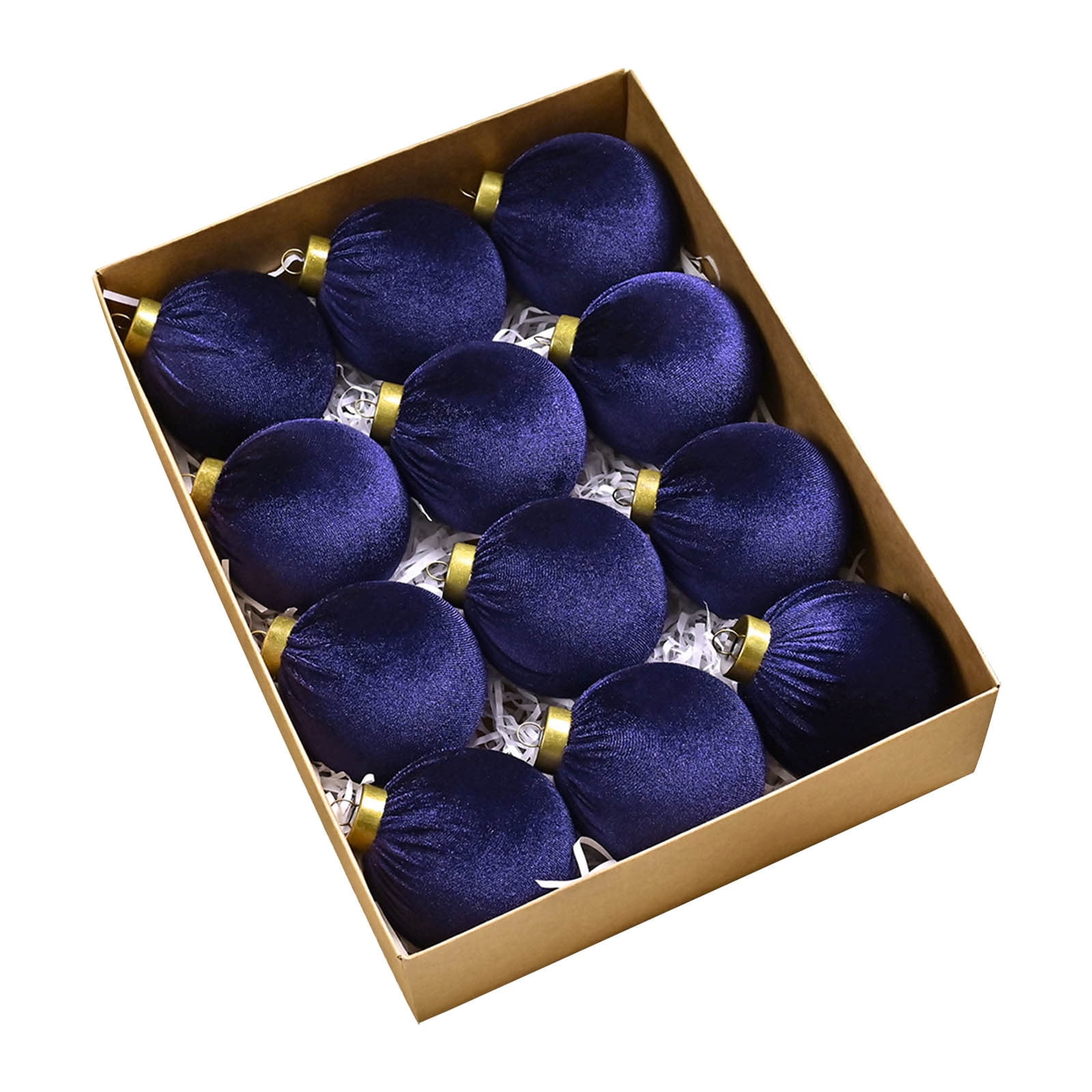 SIYTUAU Night Blue Velvet Christmas Balls Set Of 12 Flocked Tree ...