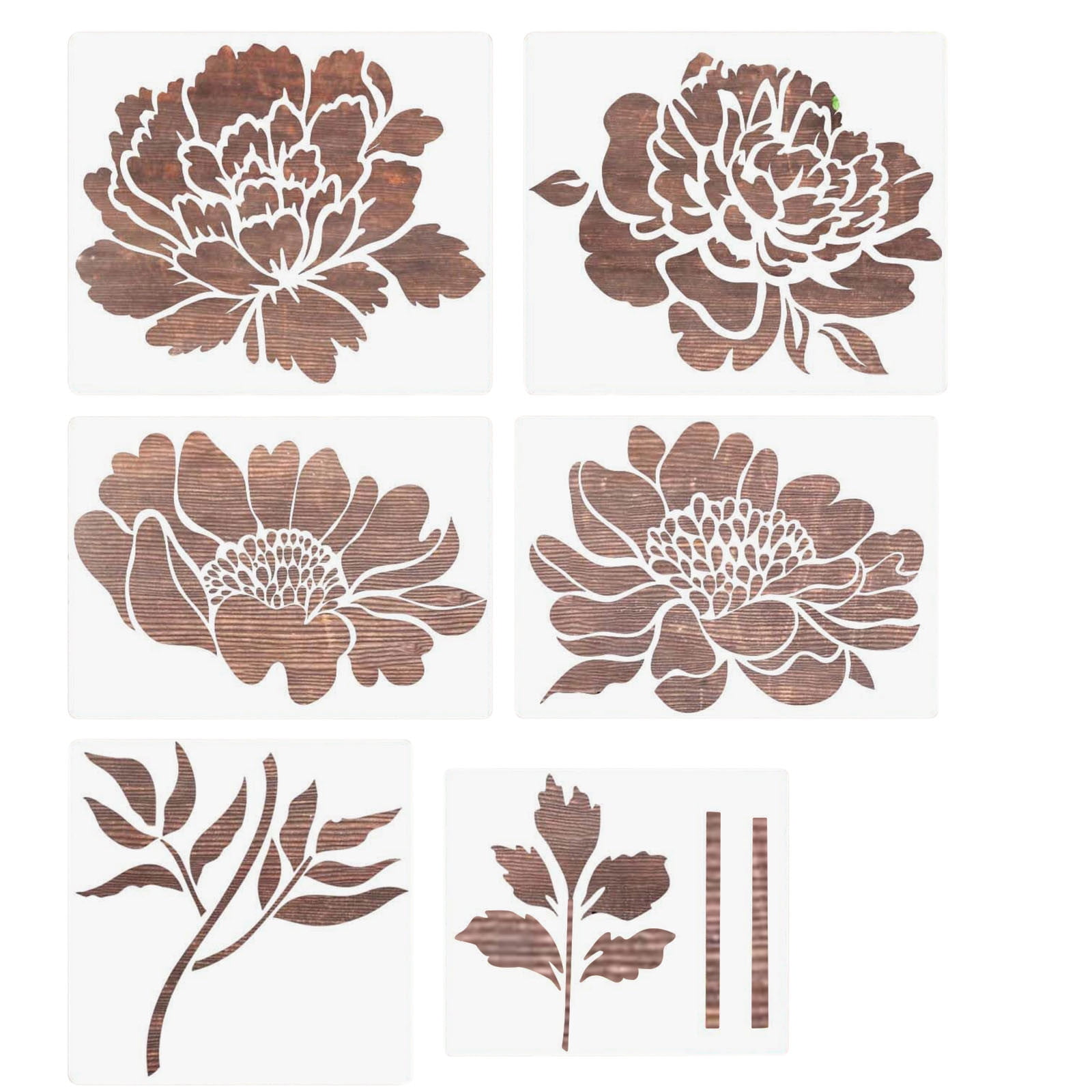 SIYTUAU Peony Pattern Spray Painting Template Card Stencil For Wood ...