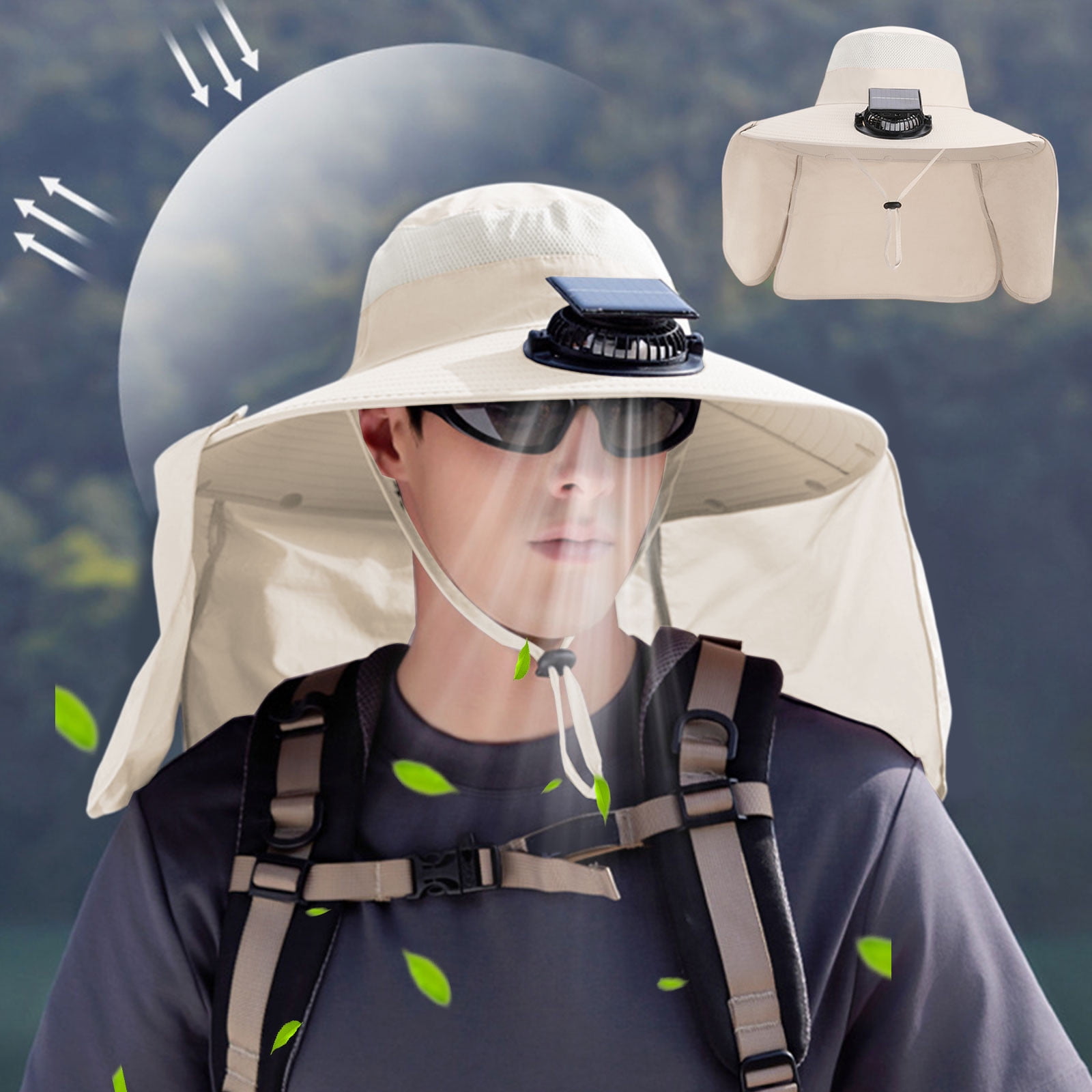 SIYTUAU Solar Fan Cap Rechargeable Summer Sun Protection Neck Cover ...