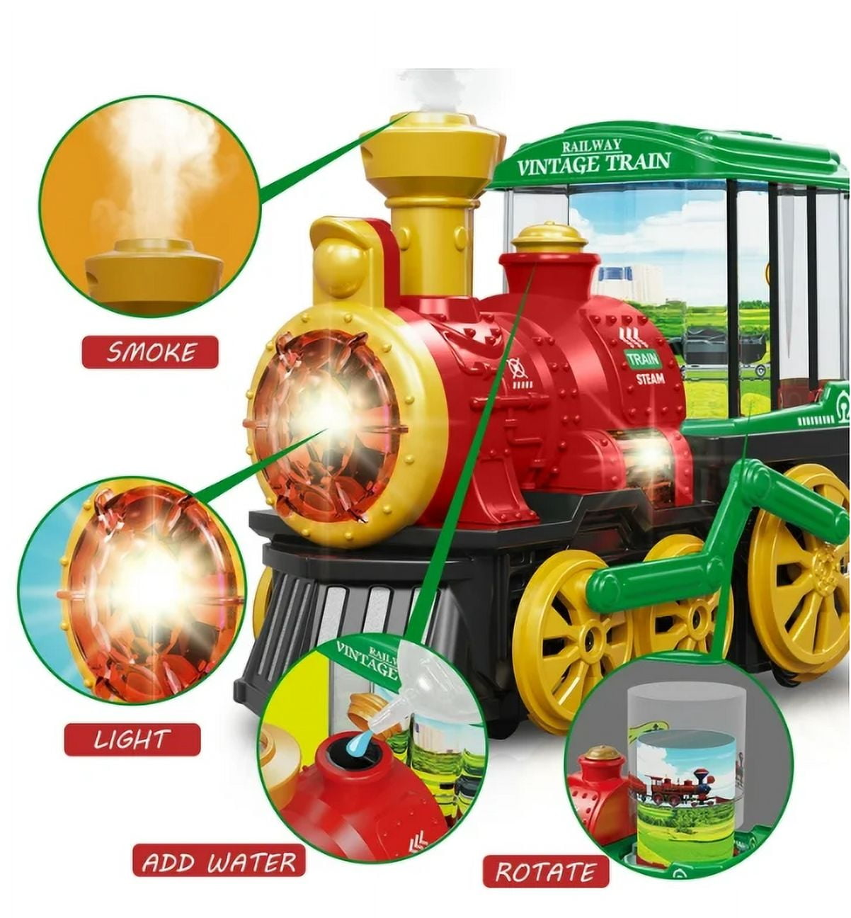 SIYTUAU Train Toy For Toddlers 3-5 With Realistic Headlight Sounds Spray Function Bump N Go ...