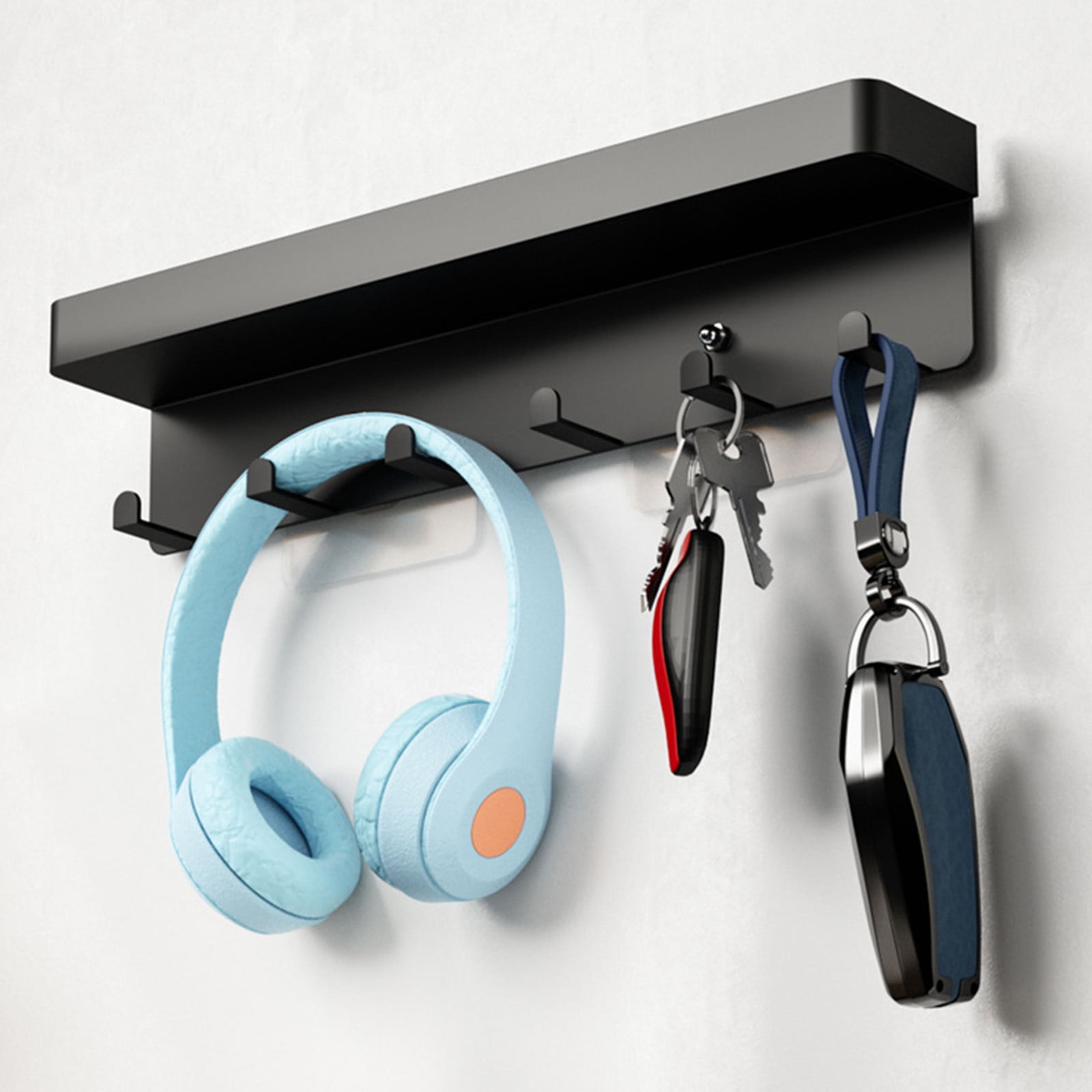 SIYTUAU Wall Mount Key Hanger Rack Six Hooks With Tray Non Punching ...