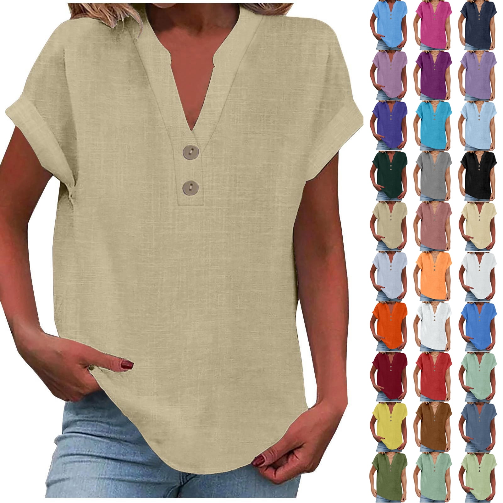 SIYUDAN Womens Clothing Short Sleeve Henley Tops V Neck Dressy Casual ...