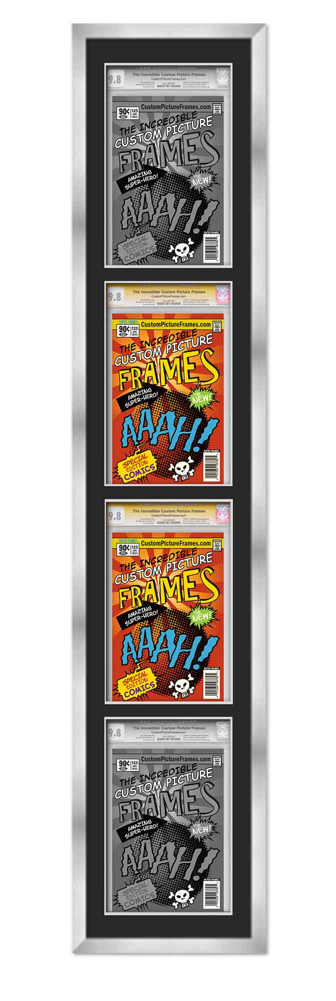 SIlver Comic Book Frame with Black Mat - 4 Openingss to Display 4 CGC, CBCS or PGX Graded Comic ...