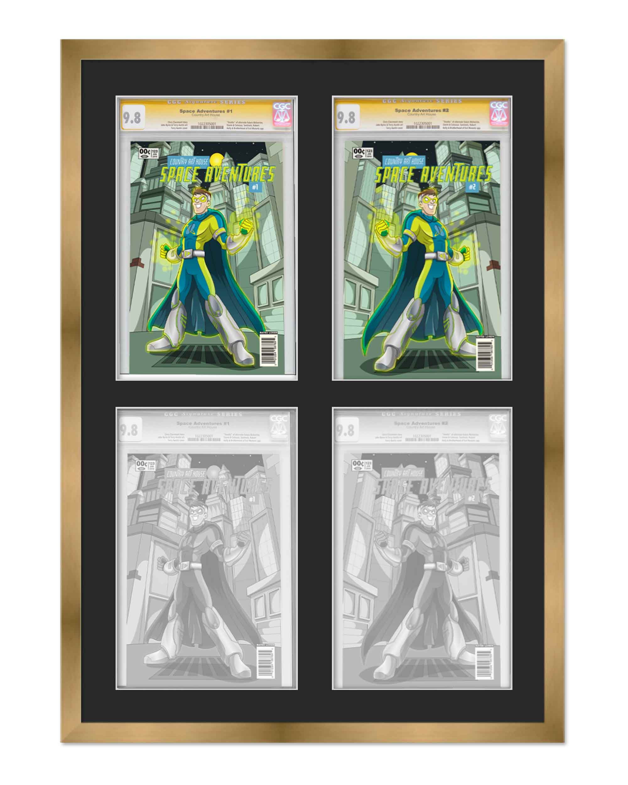 SIlver Comic Book Frame with Black Mat - 4 Openingss to Display 4 CGC, CBCS or PGX Graded Comic ...