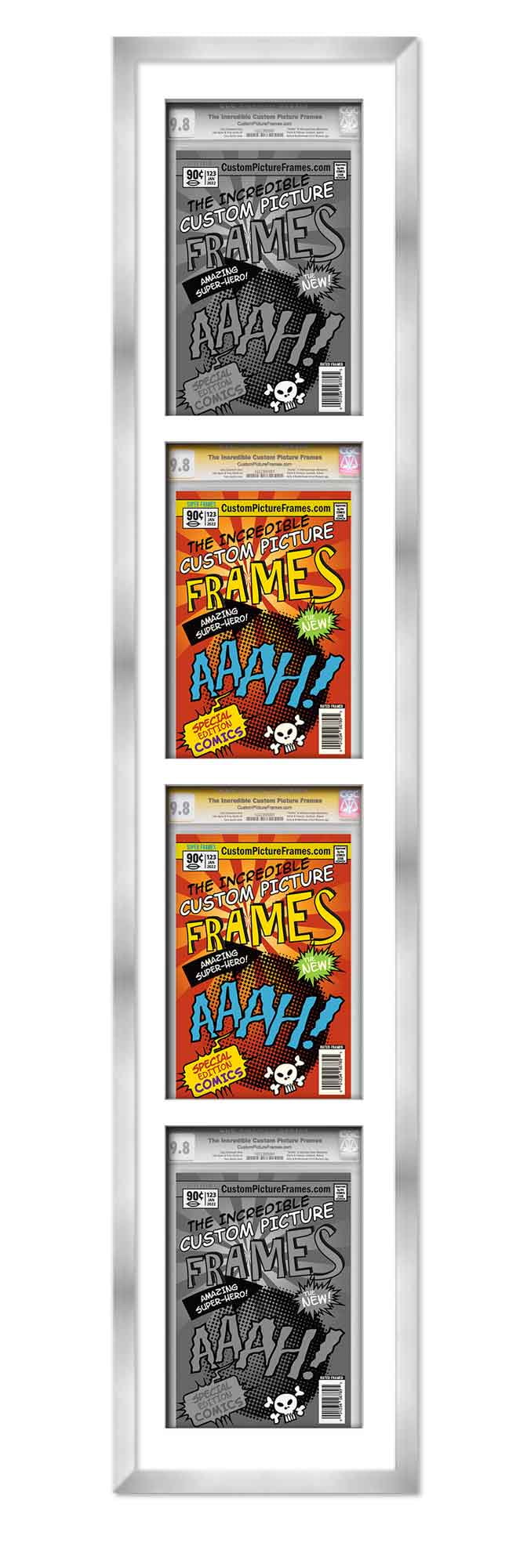 SIlver Comic Book Frame with White Mat - 4 Openingss to Display 4 CGC ...