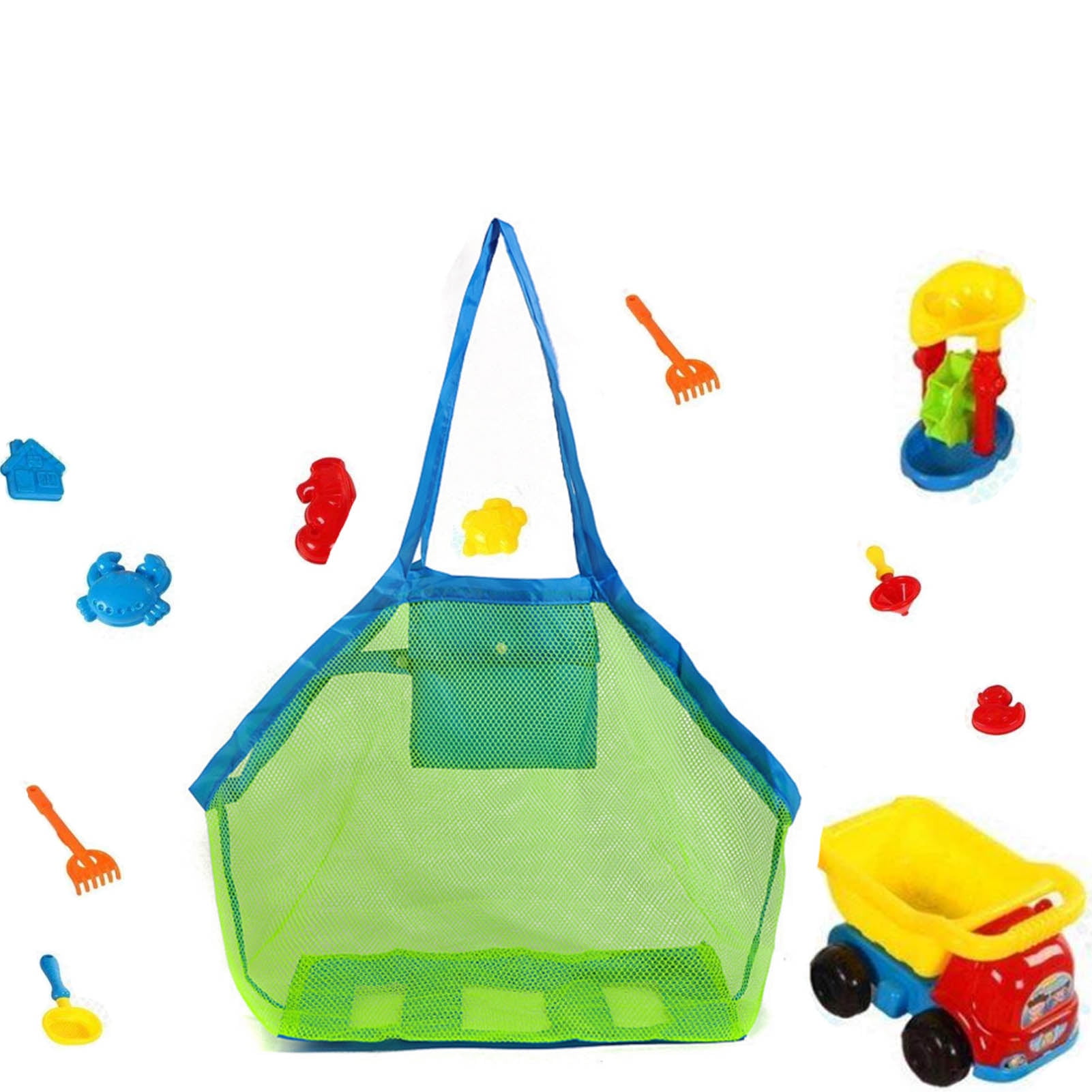 SJENERT Large Mesh Beach Bag, Kids & Adults Beach Toy Storage, Shell ...