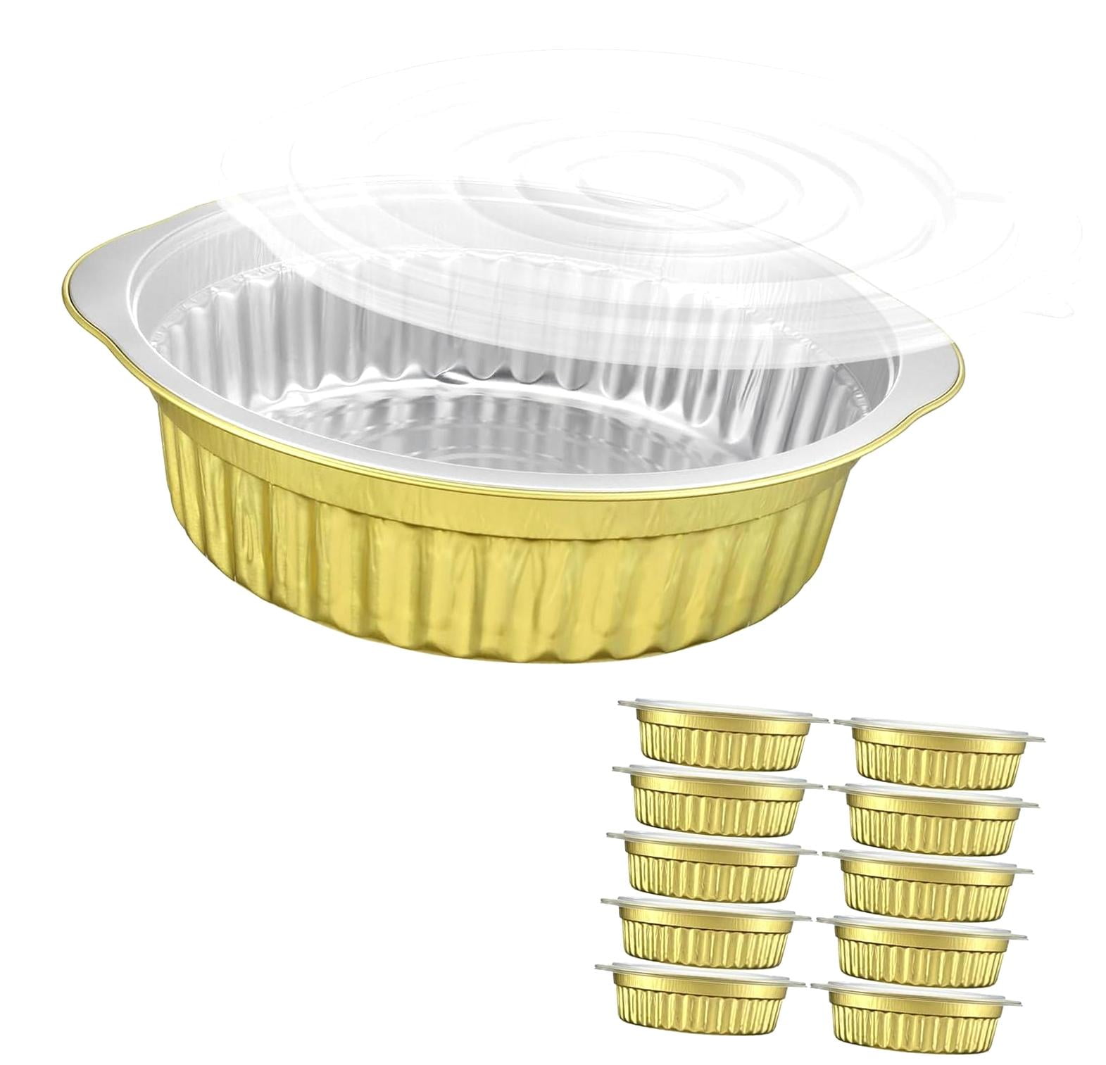 SJJ 10.5" Ultra-Deep Aluminum Foil Trays with Built-In Handles and Snap ...