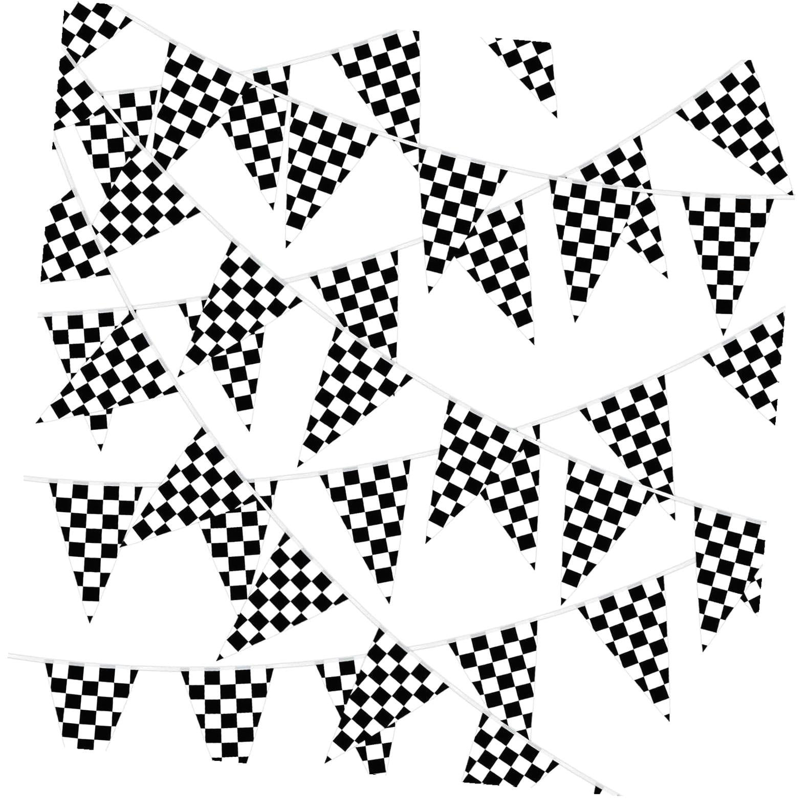 SJJ 100-Foot and White Checkered Flag Banner, 48 Racing Pennants for ...