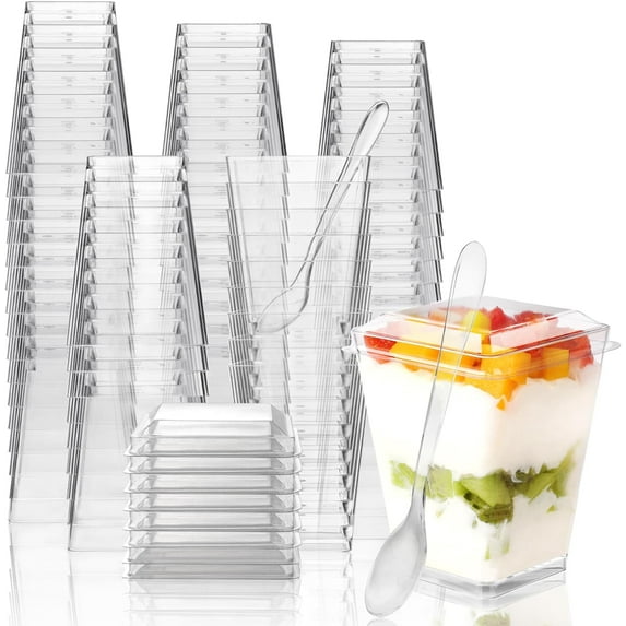 SJJ 100 Pack 5 oz Plastic Dessert Cups With and Spoons, Yogurt Parfait ...