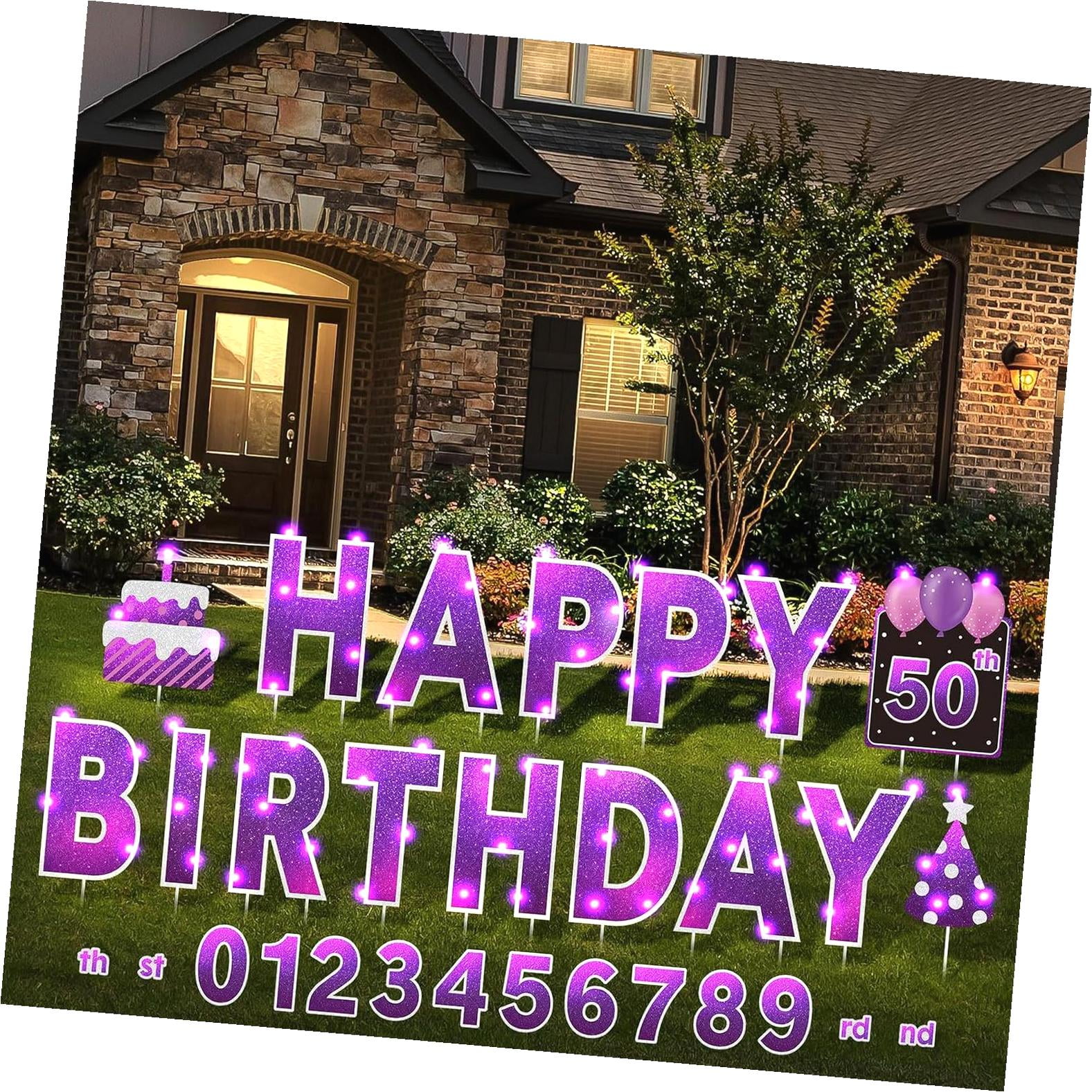 SJJ 16 Piece Happy Birthday Lawn Signs Kit, Includes 32.8 Feet of ...