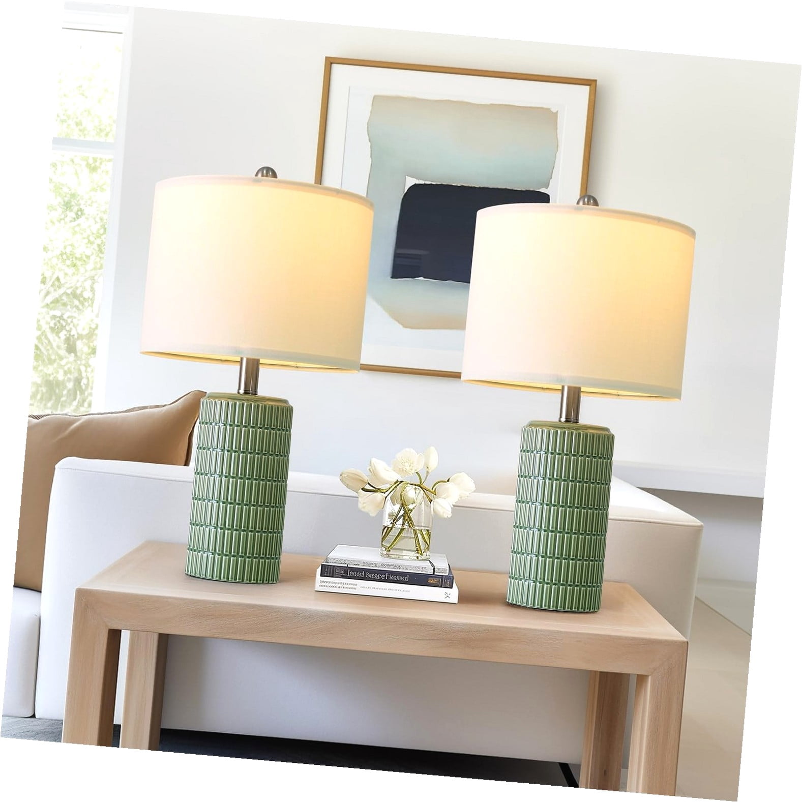 SJJ 20.75" Small Ceramic Table Lamps Set of 2 for Bedroom, White ...