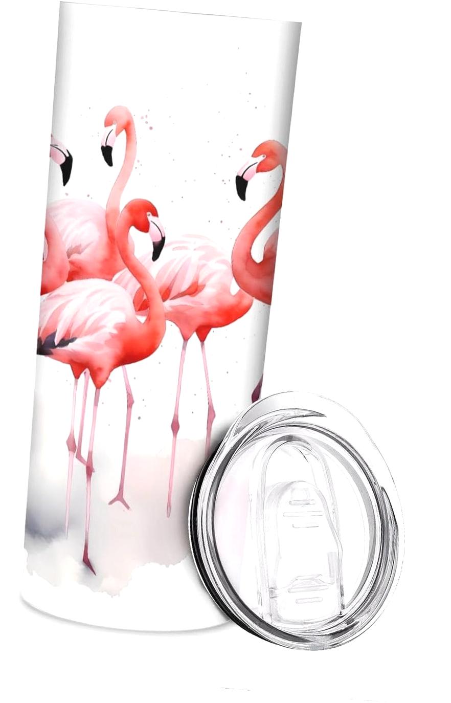 SJJ 20 oz Insulated Steel Tumbler Cup, Watercolor Flamingos Design with ...