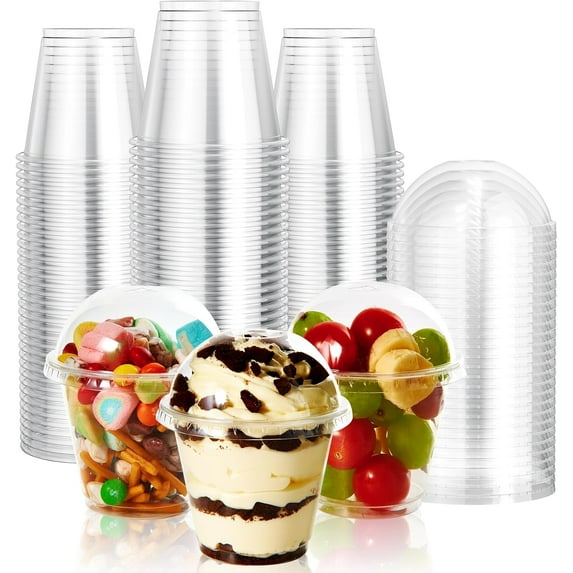 SJJ 200 Pack 9 OZ Plastic Cups with Dome , Plastic Cups For Parfait ...