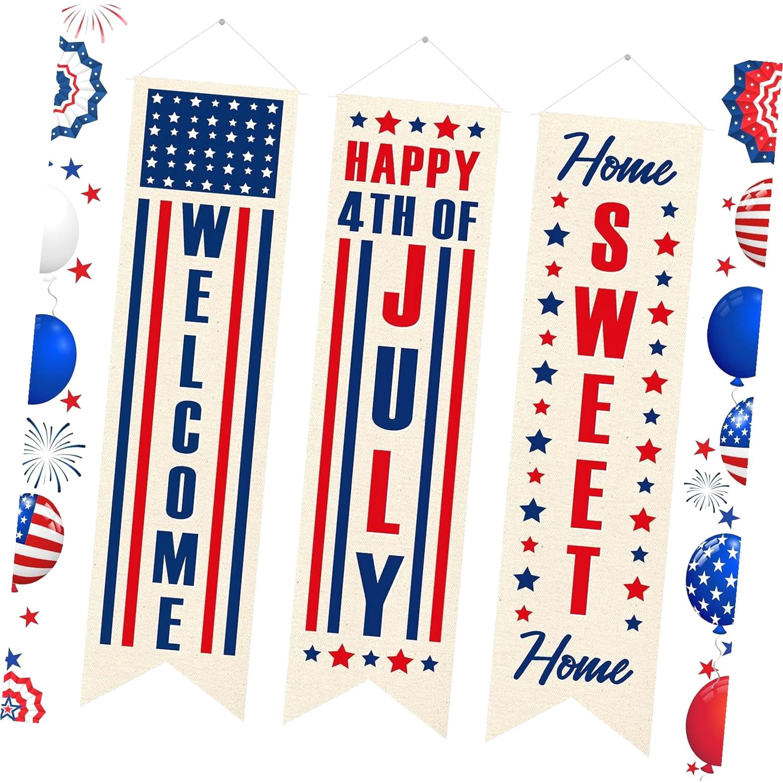 SJJ 3-Piece Welcome Independence Day Porch Signs Patriotic Banner Decor ...
