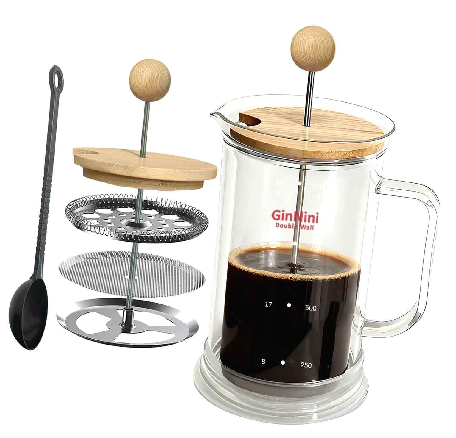 SJJ 34-Ounce French Press Coffee Maker, Double Wall Borosilicate Carafe ...