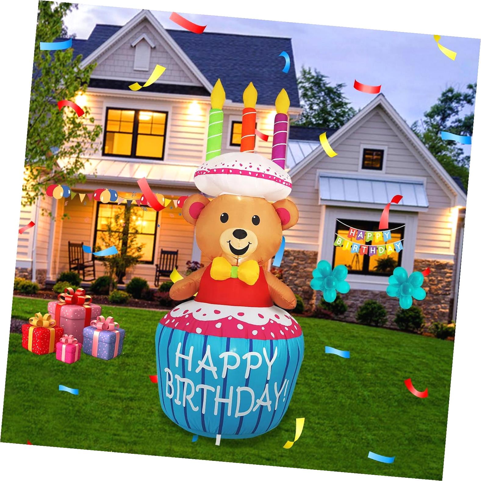 SJJ 4FT Birthday Cake Inflatable Decoration with Lights, Perfect for ...