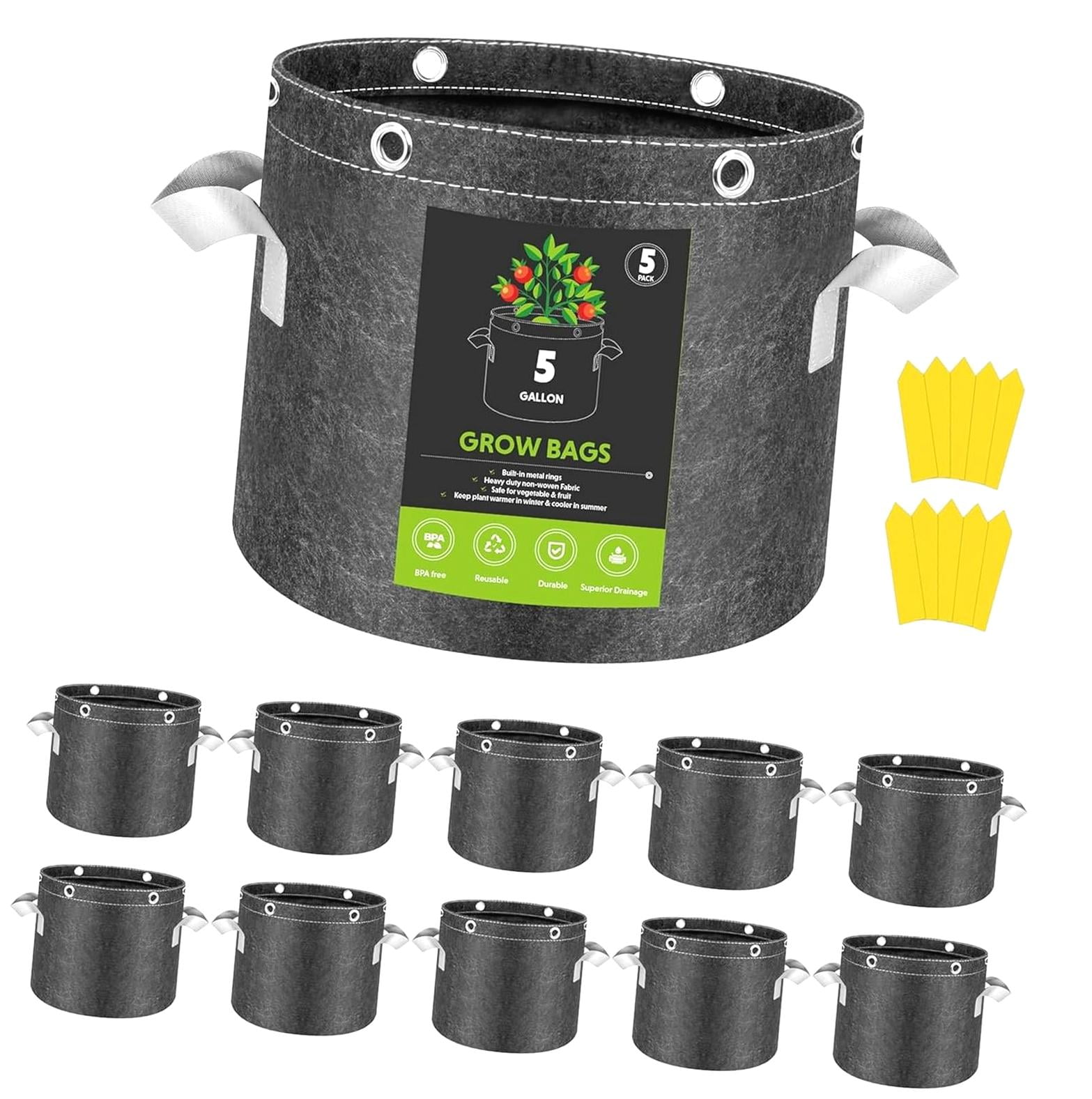 SJJ 5 Pack 5 Gallon Plant Containers, 400G Heavy-Duty Nonwoven Bags ...