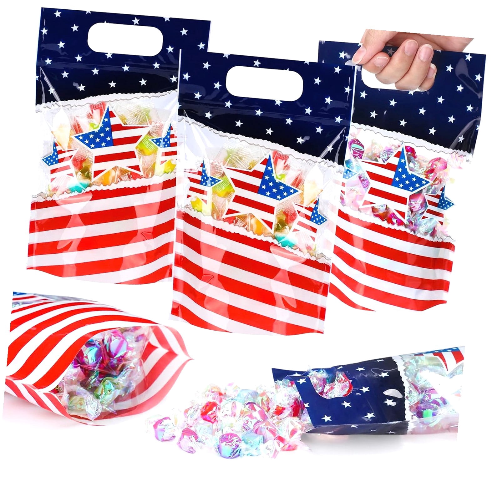 SJJ 50 Pcs 4th of July Clear Independence Day Sealed with Handles ...