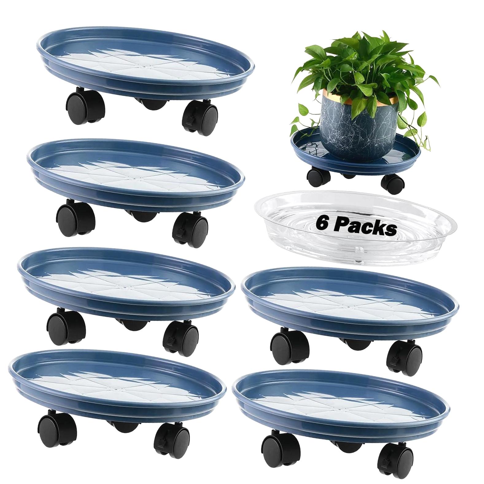 SJJ 6-Pack 15" Oversized Plant Caddies with Wheels, Heavy-Duty Rolling ...