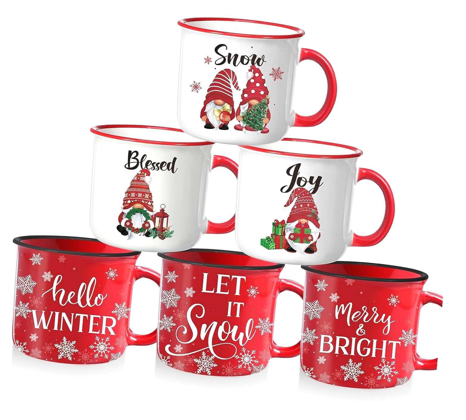 SJJ 6 Pcs Christmas Set 13OZ Xmas Ceramic Mugs with Handle Red and ...