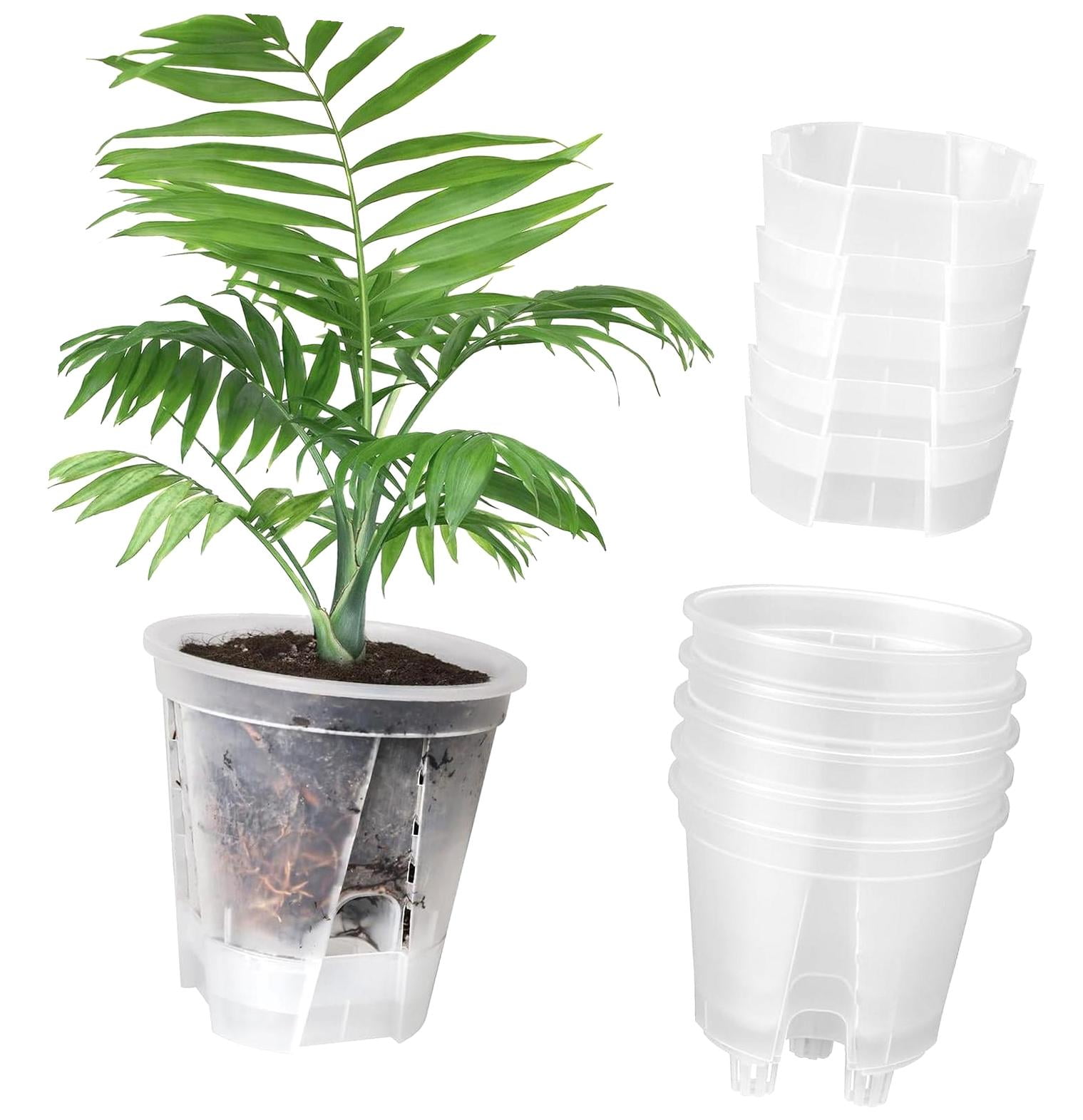 SJJ 6 inch Clear Plastic Garden Containers Self-Watering Plant Pots, 5 ...