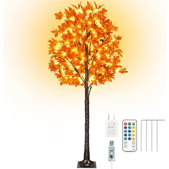 SJJ 6Ft 130 Fall Prelit Maple Tree Thanksgiving Decor, Dimmable 8 ...
