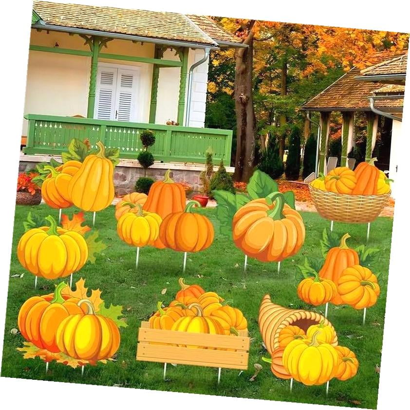 SJJ 9 Pieces Autumn Yard Signs Pumpkin Stakes for Thanksgiving, Harvest ...