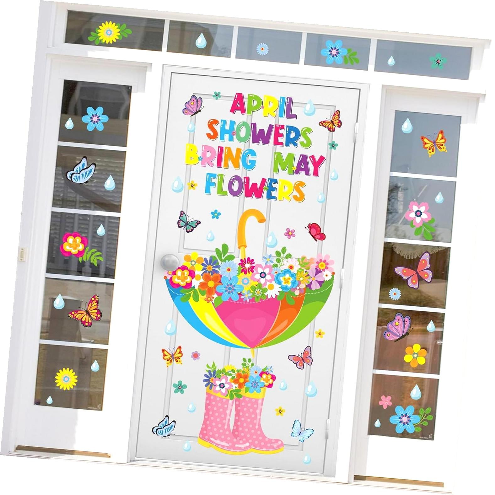 SJJ April Showers Bring May Flowers Window Door Clings Stickers, Spring ...