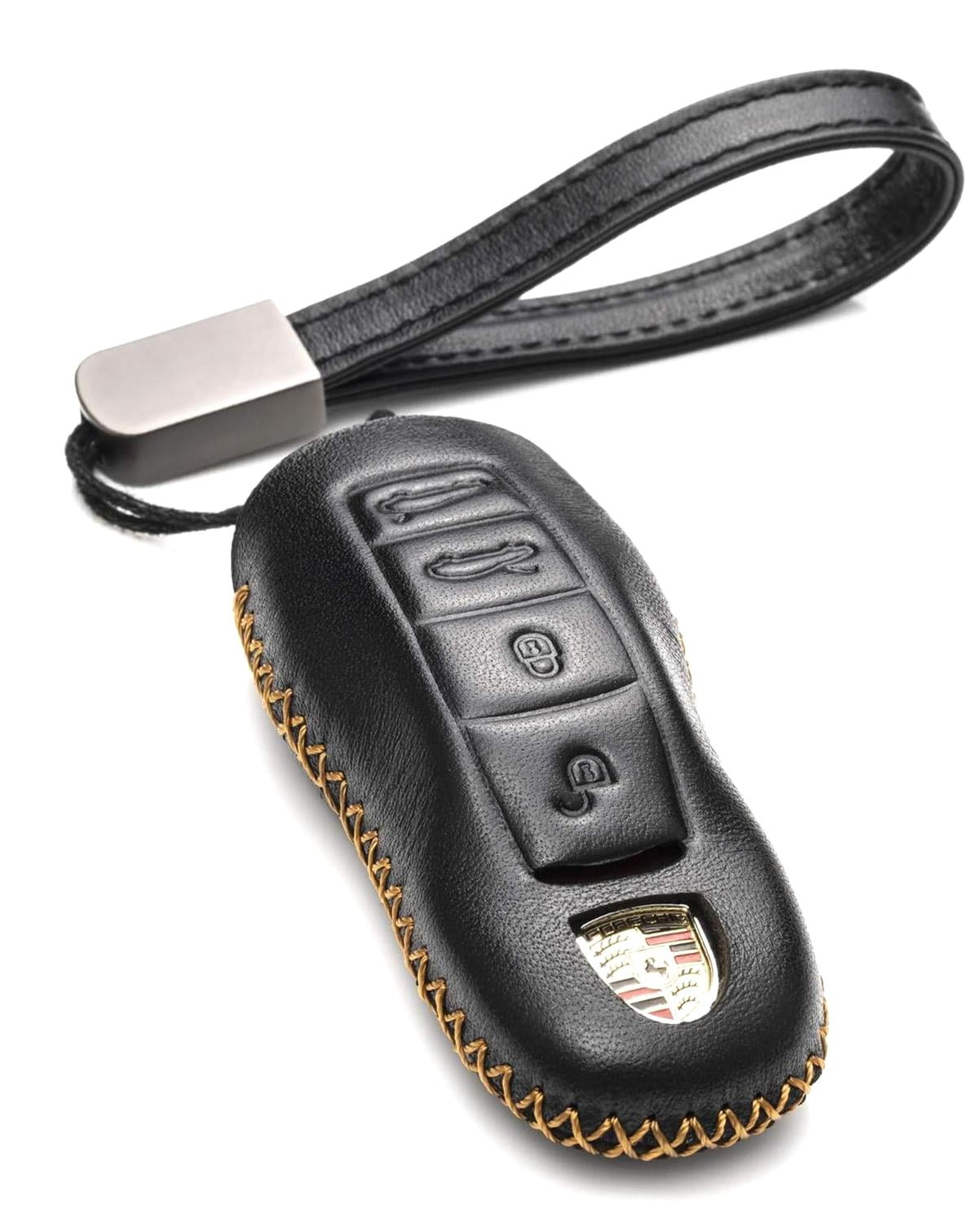 SJJ Authentic Leather Smart Key Fob Protector with Leather Key Lanyard ...