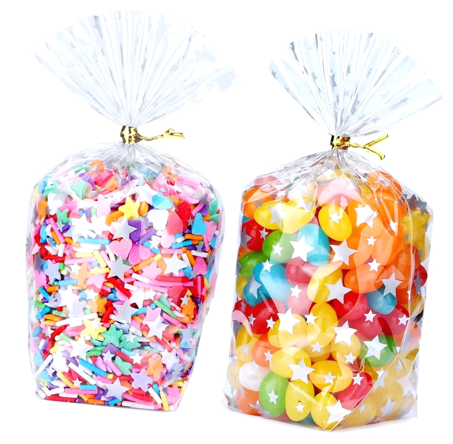 SJJ Bottom Gusset Bags 100Pcs 4X6" Silver Star Clear Cellophane Bags ...