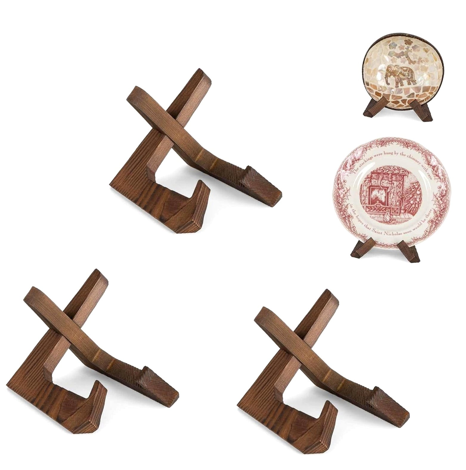 SJJ Bowl Stands for Display, 3 Pack 3.5 Inch Plate Holder, Wooden Easel ...