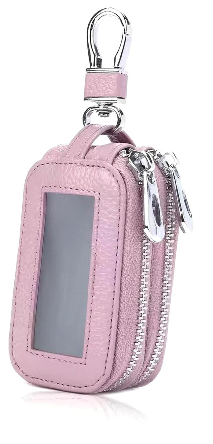 SJJ Car Key Fob Case, Leather Keychain Pouch with Zipper and Lanyard ...