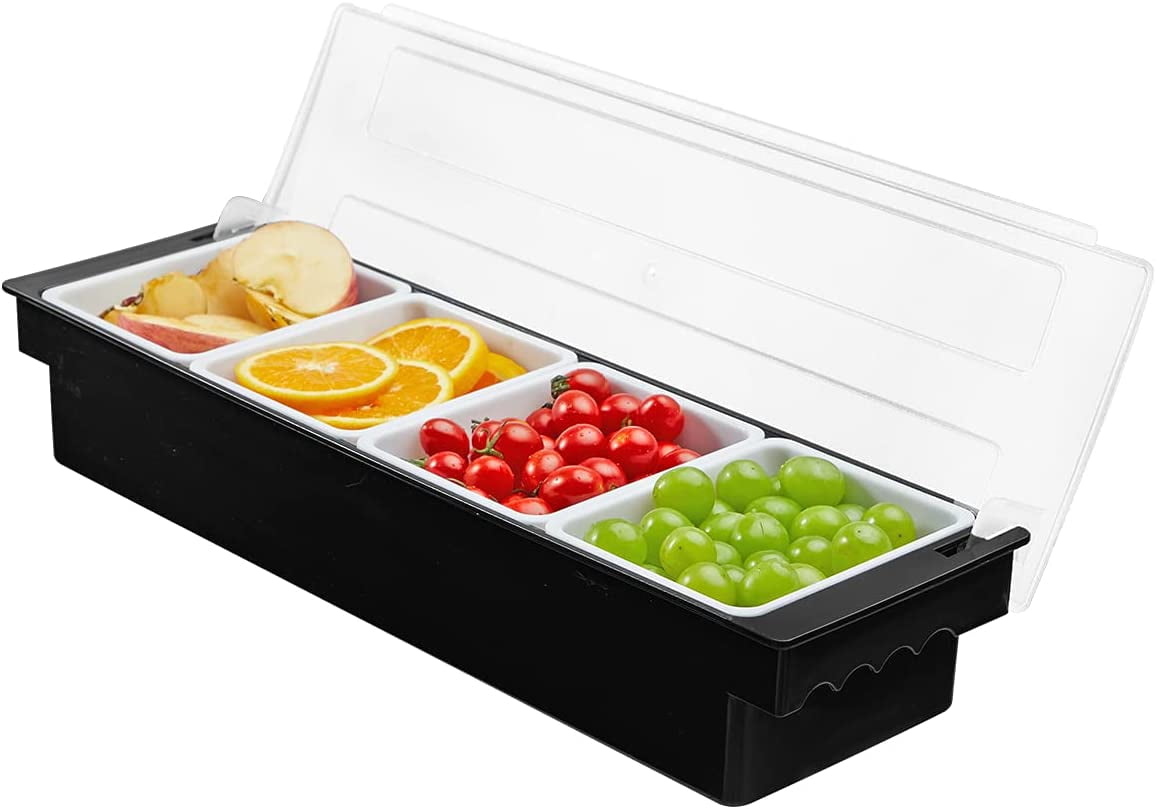 SJJ Chilled Condiment Pots 4 Compartment Condiment Server Caddy (4 ...
