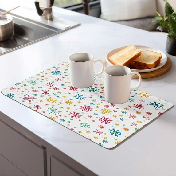 SJJ Christmas Snowflake Dish Drying Mat for Kitchen Microfiber ...