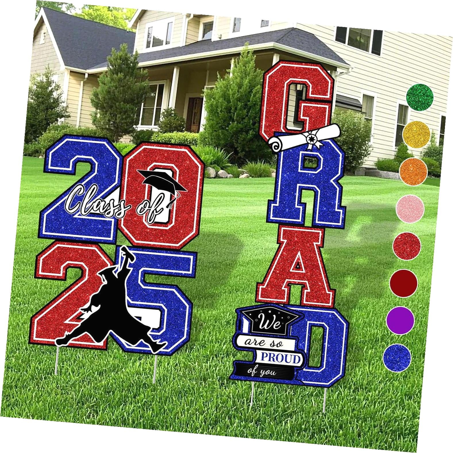 SJJ Class of 2025 Graduation Lawn Sign - 4 Large Red&Blue Sparkling ...