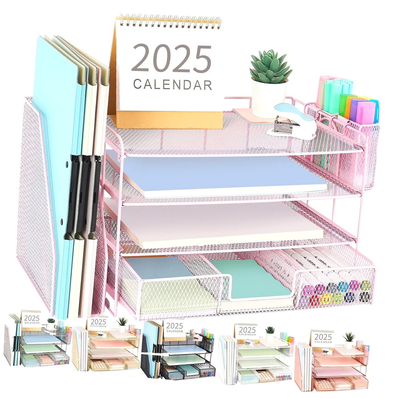 SJJ Desk Organizers with File Holder, 4-Tier Workspace Organizer ...