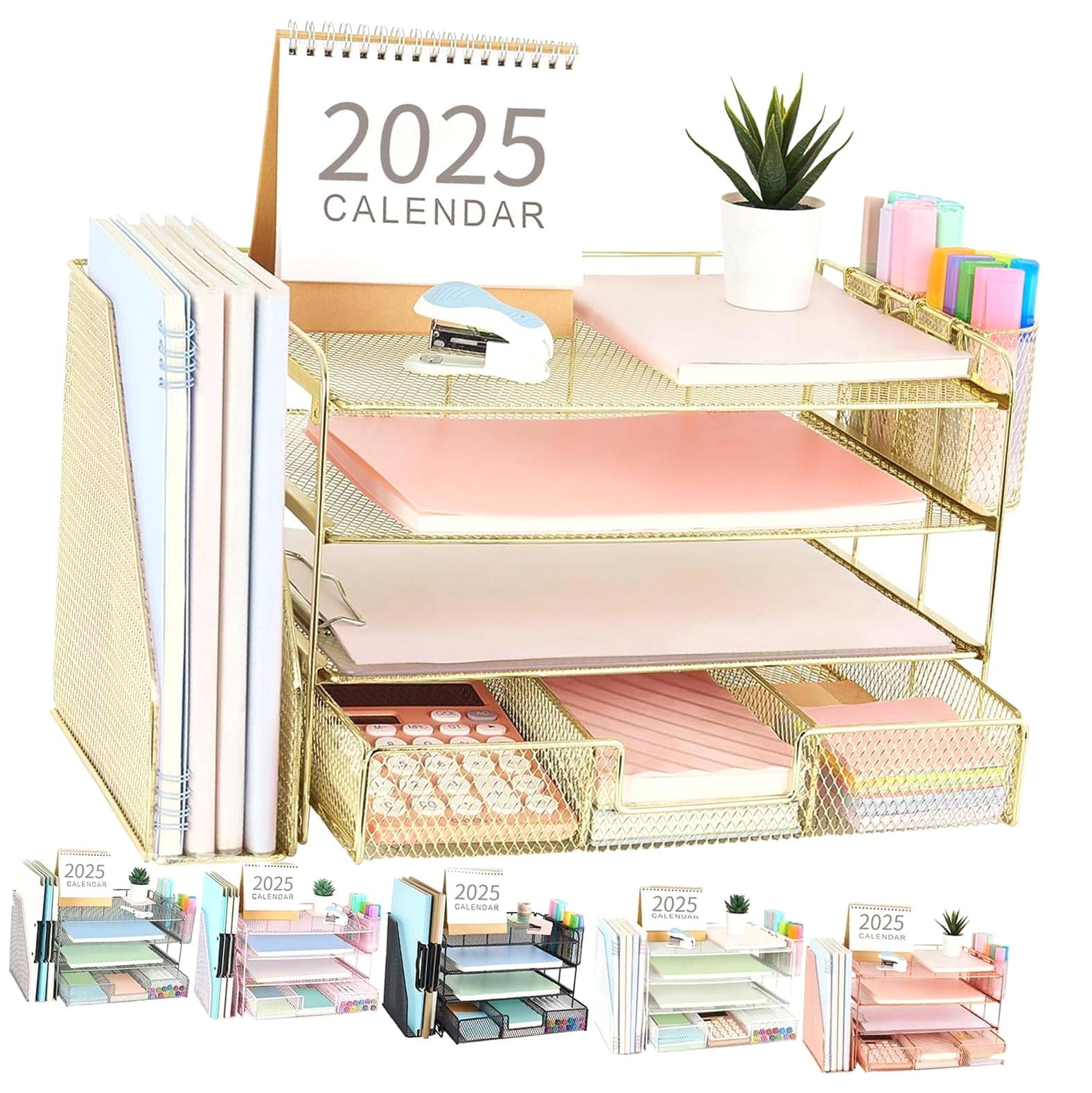 SJJ Desk Organizers with File Holder, 4-Tier Workspace Organizer ...
